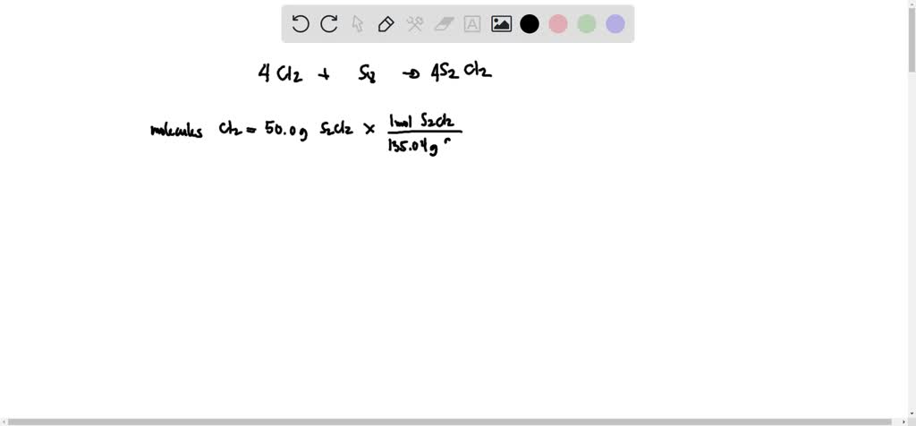 SOLVED: Passing chlorine gas through molten sulfur (S8) produces liquid ...