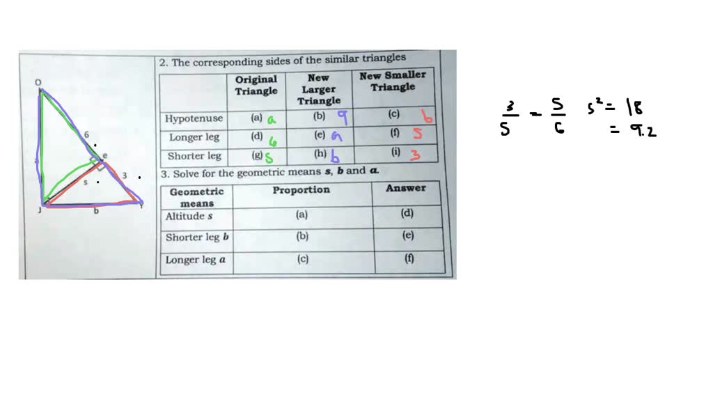 SOLVED: the corresponding sides of the similar triangles based on Directions: Complete the table ...