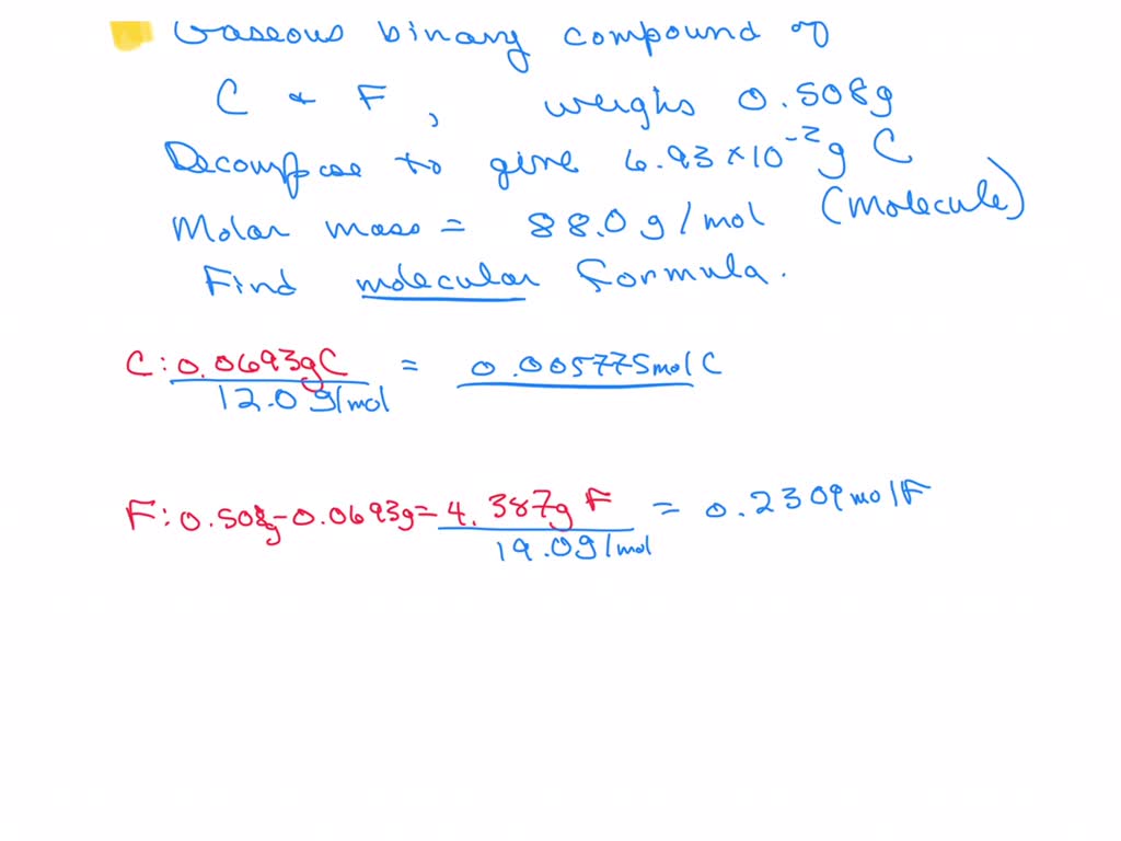 Solved A Sample Of A Gaseous Binary Compound Of Carbon And Fluorine Weighing 0 508 G Is