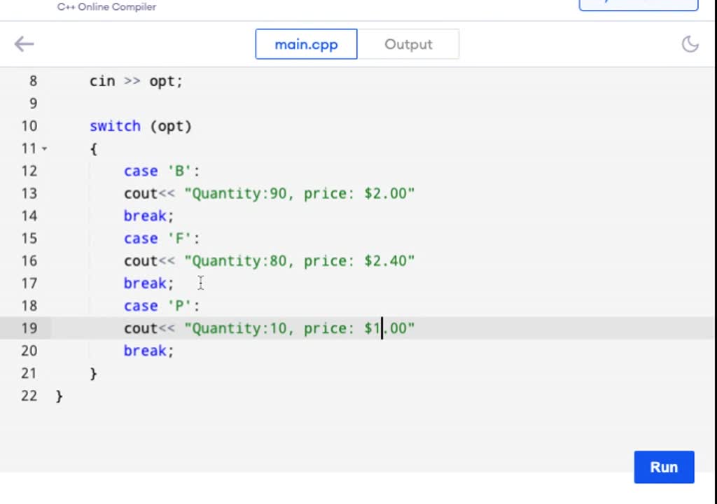 SOLVED: Using Switch statement, develop application that displays the ...