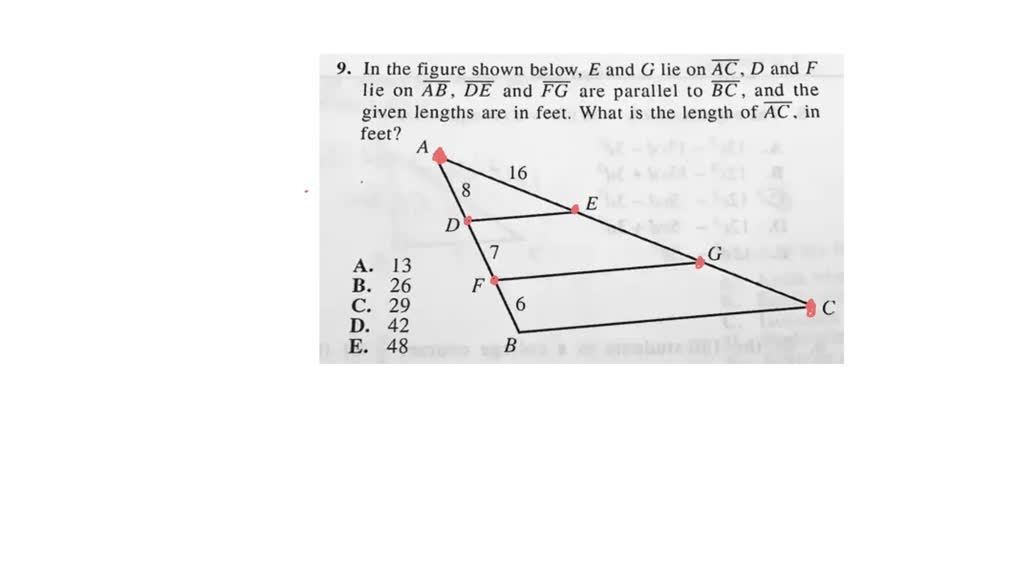 SOLVED: In the figure shown below, E and G lie on AC , D and F lie on AB DE and FG are parallel ...