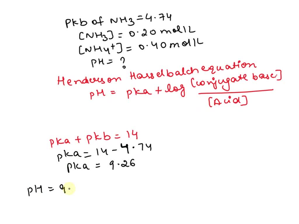 SOLVED: Calculate the pH of a buffer that contains 0.20 mol / L NH3 and ...