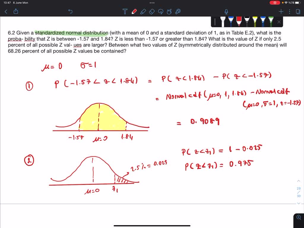 SOLVED: 6.2 Given a standardized normal distribution (with a mean of 0 ...