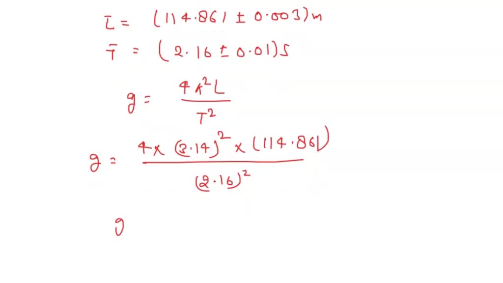 SOLVED: Calculate g given the following data from an experiment similar ...
