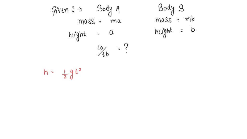 SOLVED: Two bodies of different masses ma and mb are dropped from two different heights a and b ...
