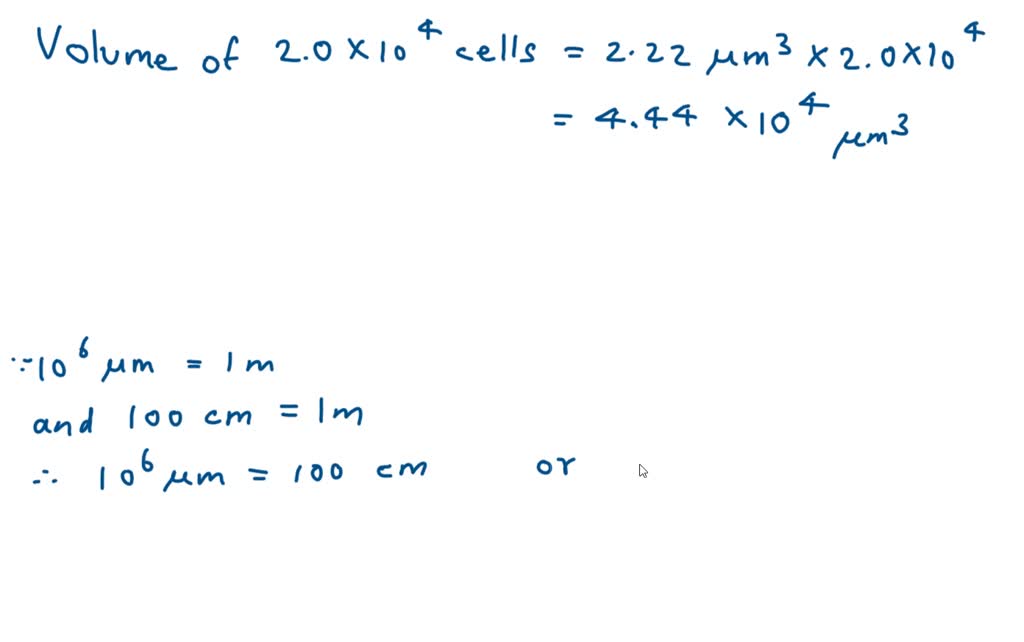 SOLVED: The volume of a single bacterial cell is 2.22 pm^3. What is the ...