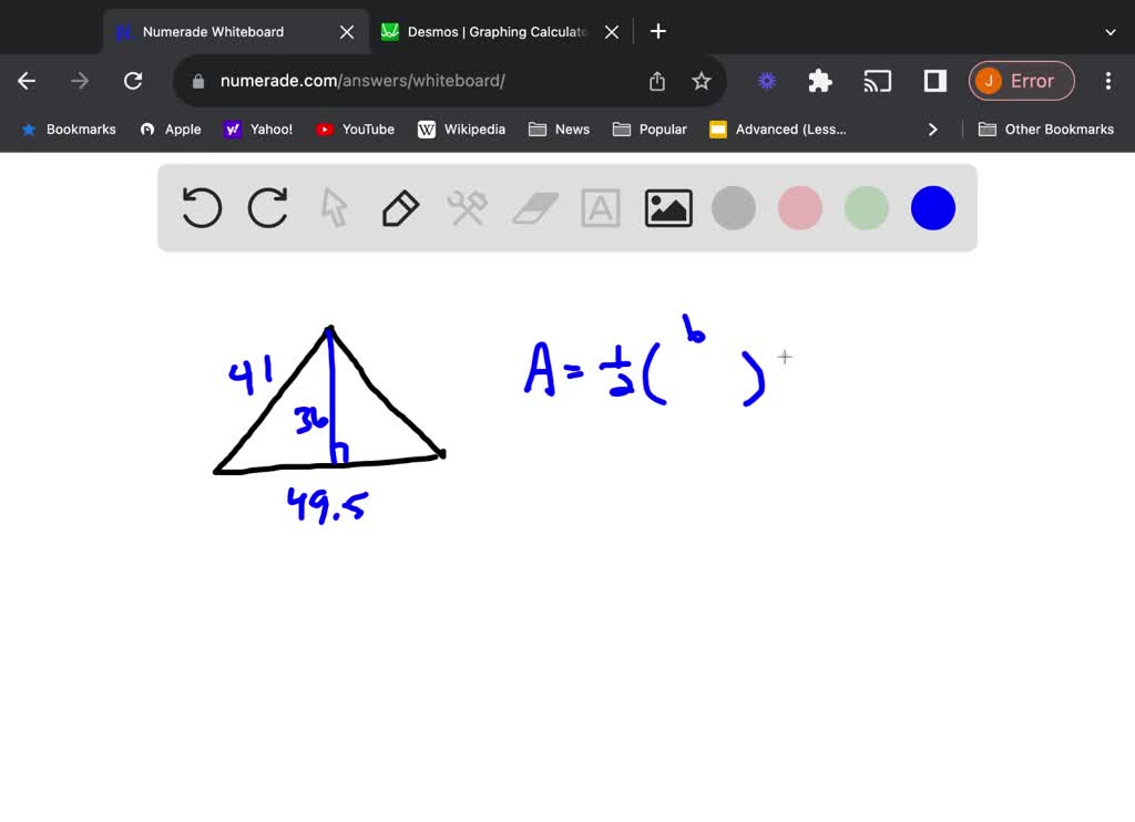 SOLVED: Find the area of the triangle.A triangle has a horizontal side ...