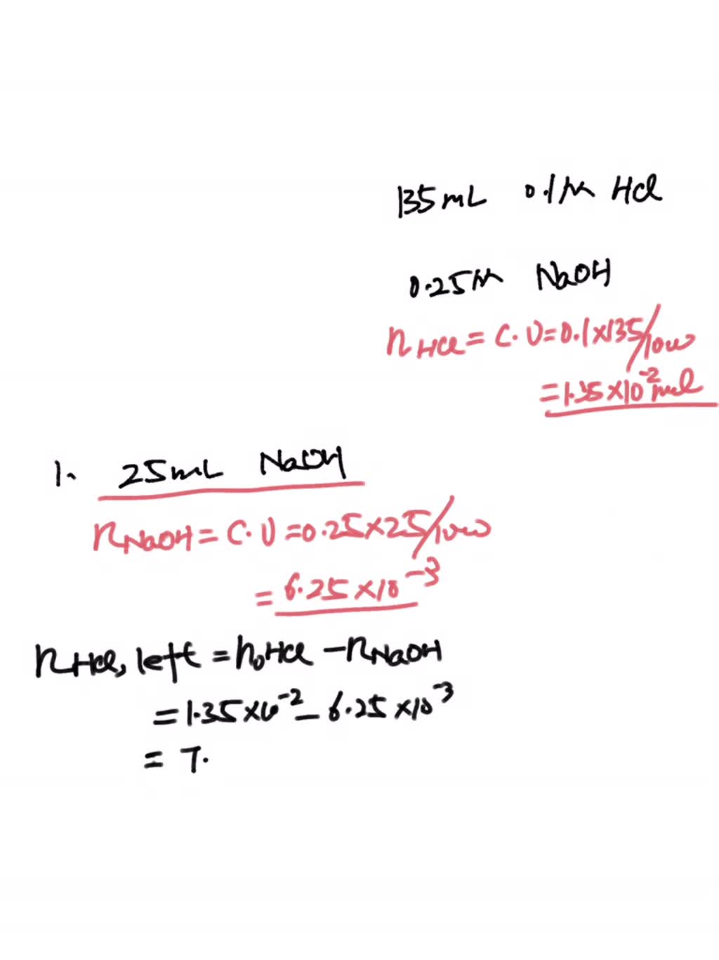 SOLVED: Consider the titration of 110.0 mL of 0.100 M HCI by 0.250 M NaOH: Part 1 Calculate the ...