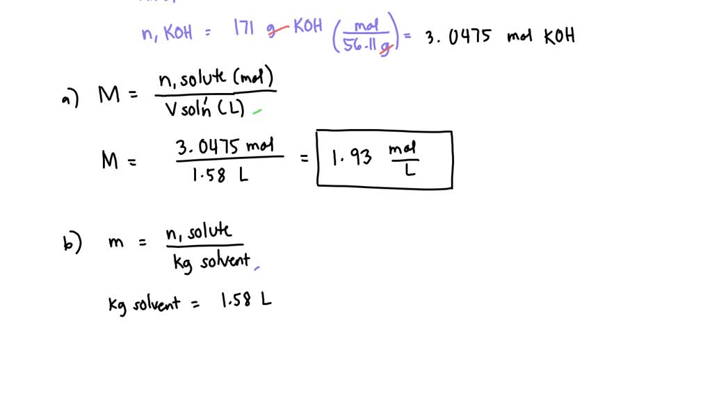 SOLVED: A 1.58 L aqueous solution of KOH contains 171 gof KOH. The ...