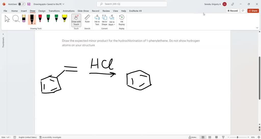 SOLVED: Draw the expected minor product for the hydrochlorination of 1 ...