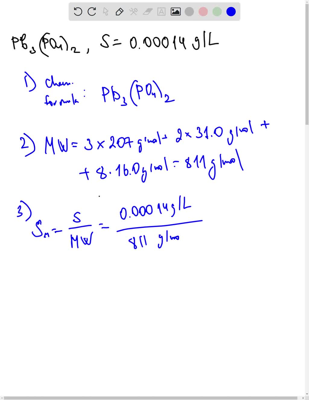 SOLVED: Calculate the solubility product of lead(II) phosphate ...