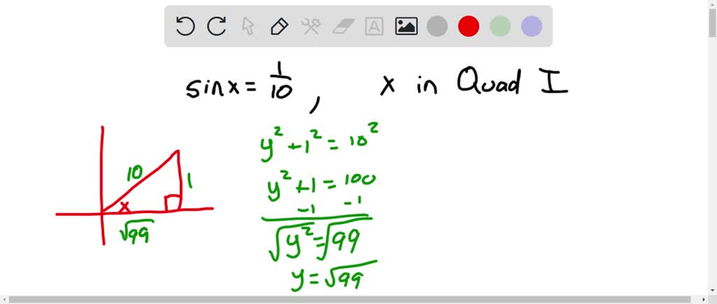 SOLVED: If sin(x) = 1/10 and x is in quadrant I, find the exact values of the expressions ...