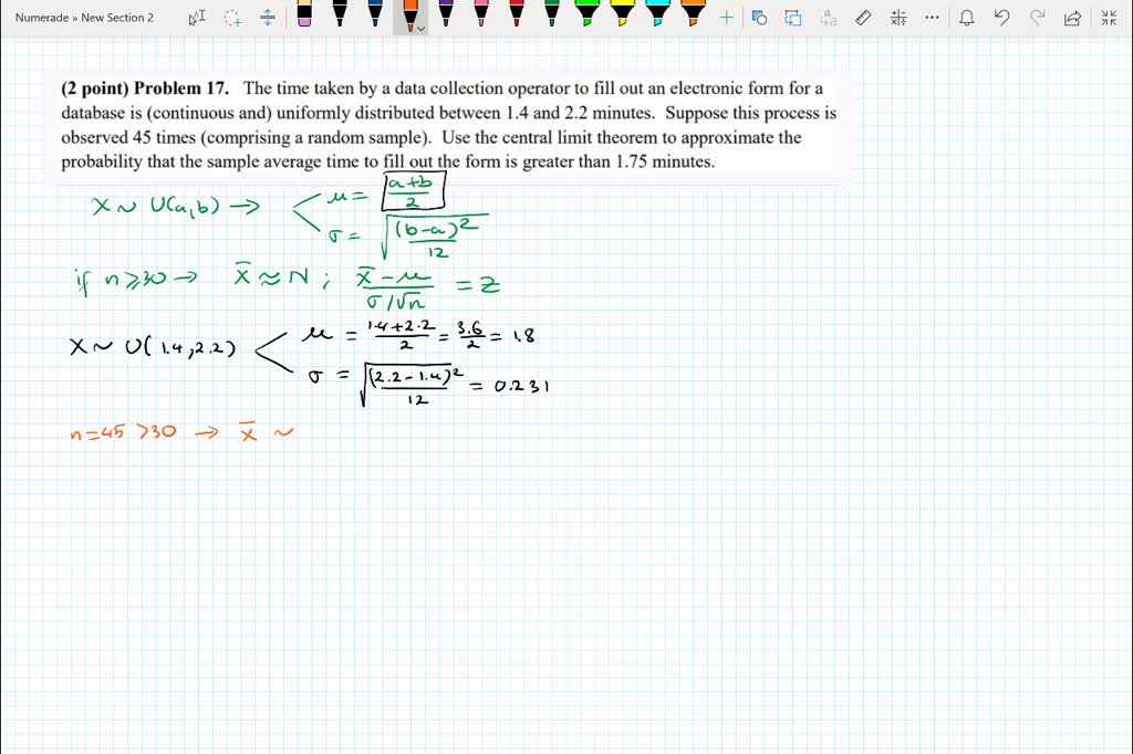 SOLVED: (2 point) Problem 17. The time taken by a data collection ...
