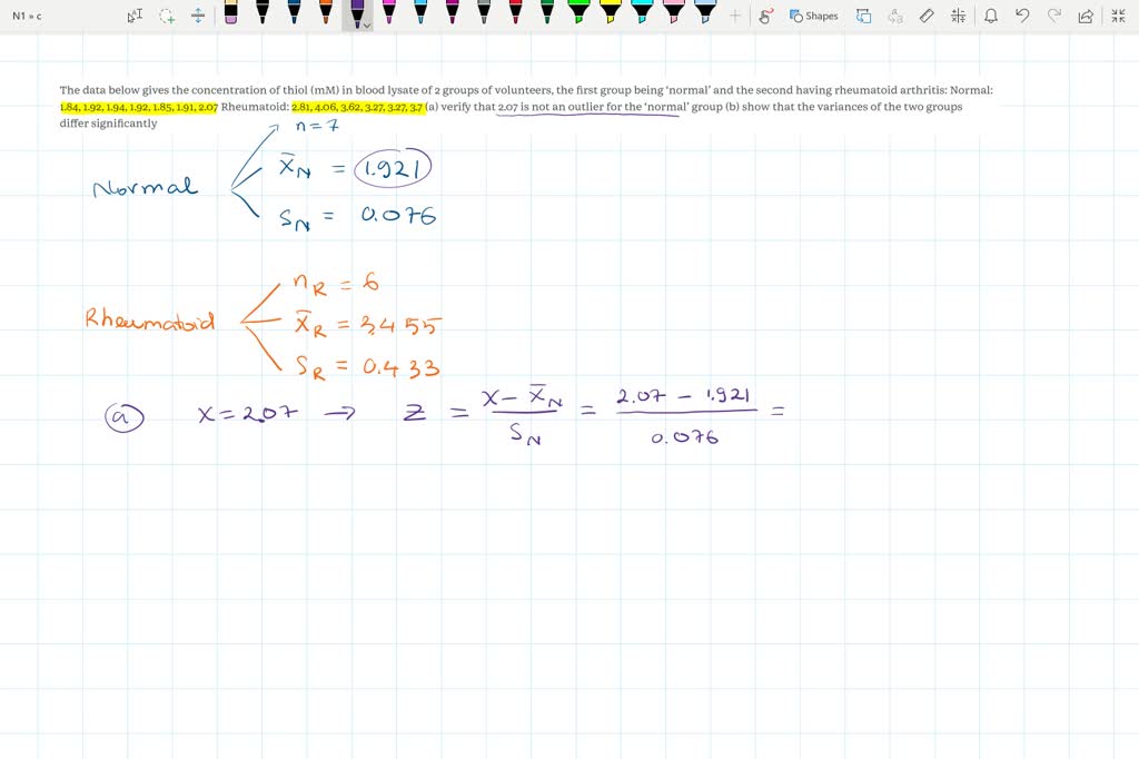 SOLVED: The data below gives the concentration of thiol (mM) in the blood lysate of two groups ...