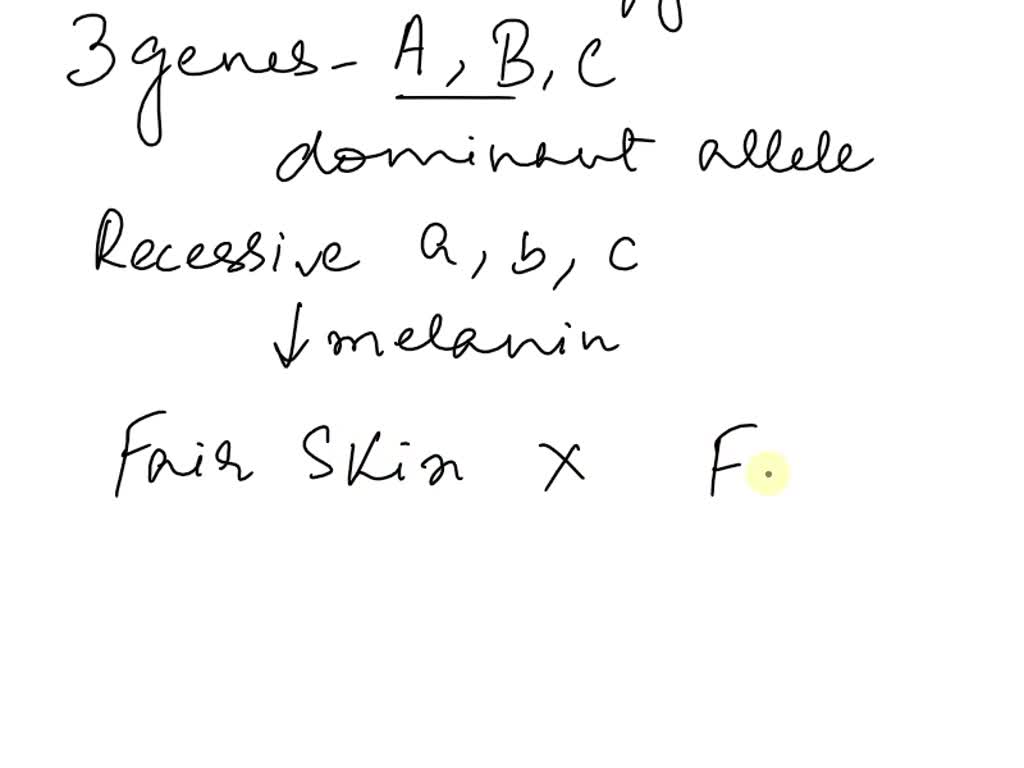 SOLVED: 10. Suppose that skin color is a trait determined by three ...