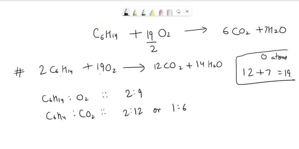 VIDEO solution: Text: Quid hexane (CH(CH3)2CH2CH3) reacts with oxygen ...