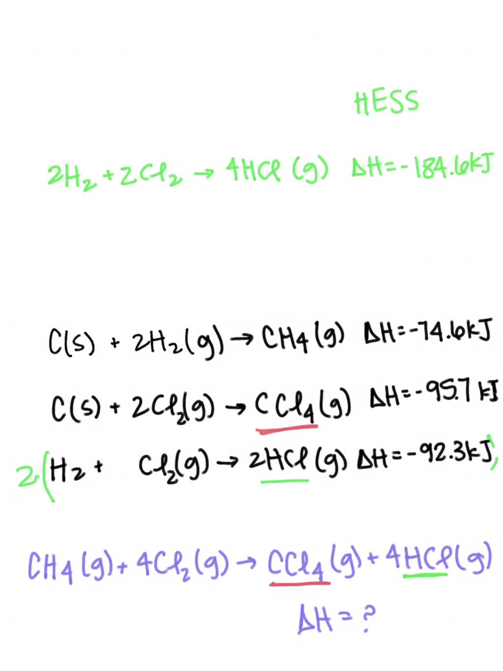 SOLVED: Question 16 3 pts CHA 4 Cl2 55> CCl4 4 HCIA AH -420kJ Based on ...