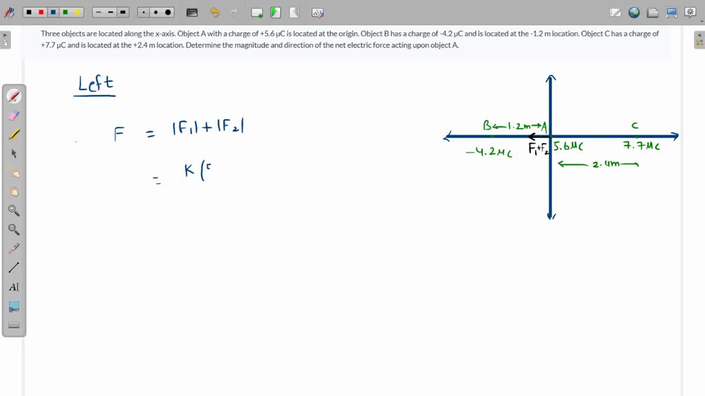 SOLVED: Three objects are located along the x-axis. Object A with a charge of +5.6 ÂµC is ...