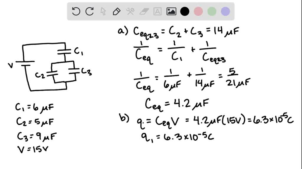SOLVED: 4. Using the given circuit, where V = 6V, C1 = 470 uF, C2 = 330 uF, and C3 = 100 uF ...