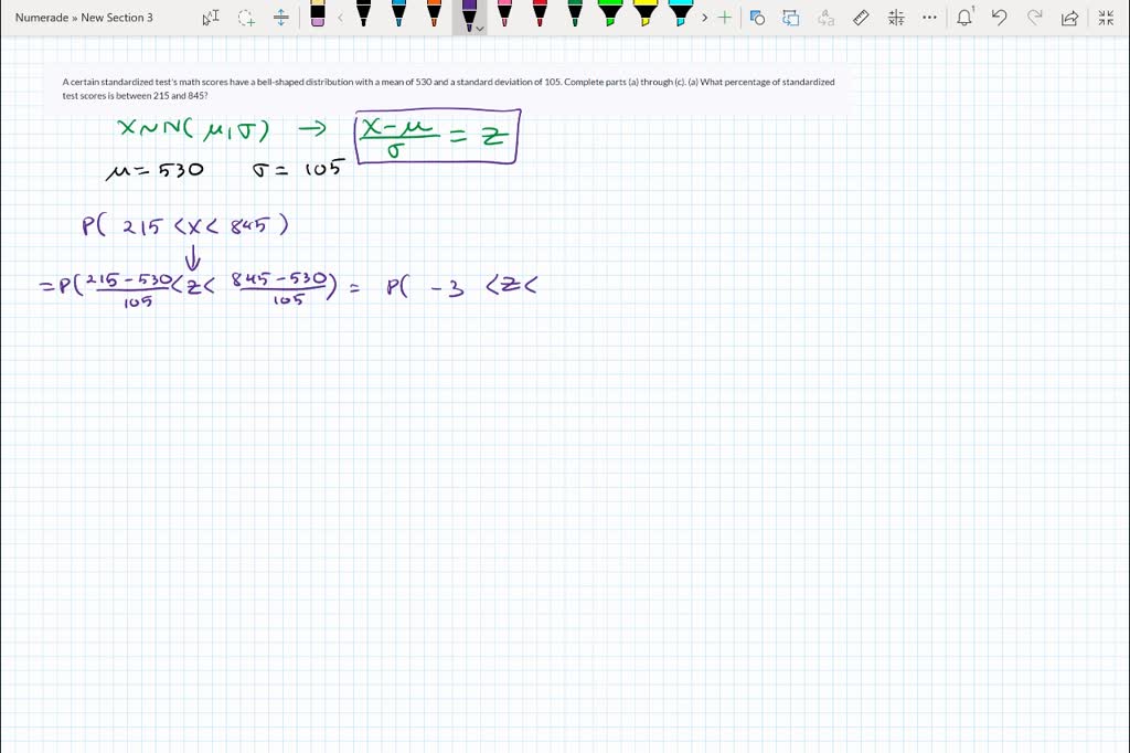 A certain standardized test's math scores have a bell-shaped ...