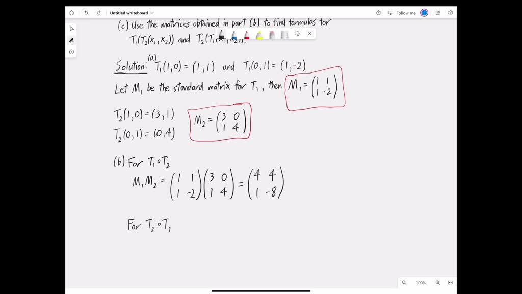 SOLVED: Text: S.15. Let T1 and T2 be linear transforms in R defined by T1(x) = x1 - 2x2 and T2(x ...