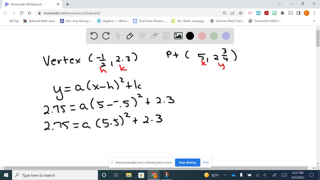 SOLVED: find the leading coefficient of parabola that passes through ...