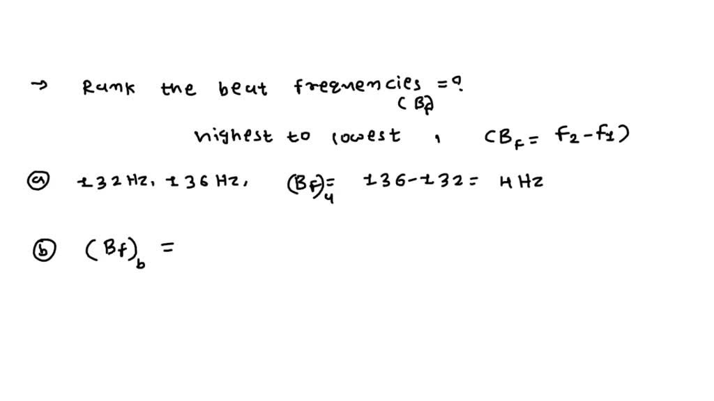 Rank the beat frequencies from highest to lowest for the following ...