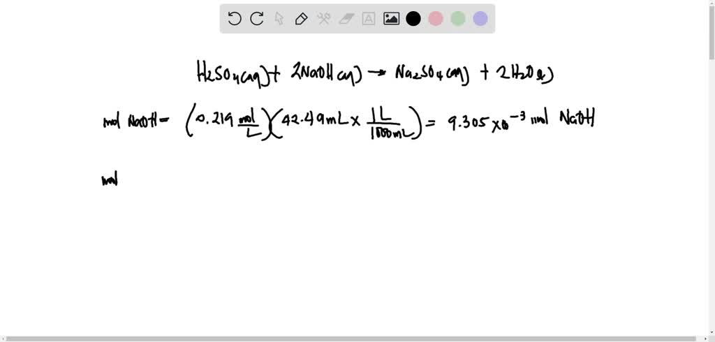 SOLVED: A 25.0 mL sample of H2SO4 requires 42.49 mL of 0.219 M NaOH to reach neutralization ...