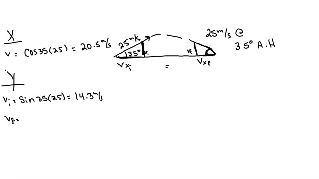 SOLVED: A projectile is launched with an initial velocity of 25 m/s at 35 degrees above the ...
