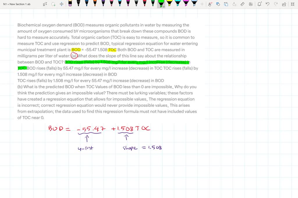SOLVED: Biochemical oxygen demand (BOD) measures organic pollutants in ...