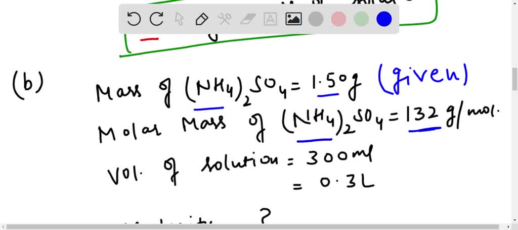 SOLVED: A solution contains 20.0% (by mass) of ammonium sulfate, (NH4)2SO4, andhas density of 1 ...