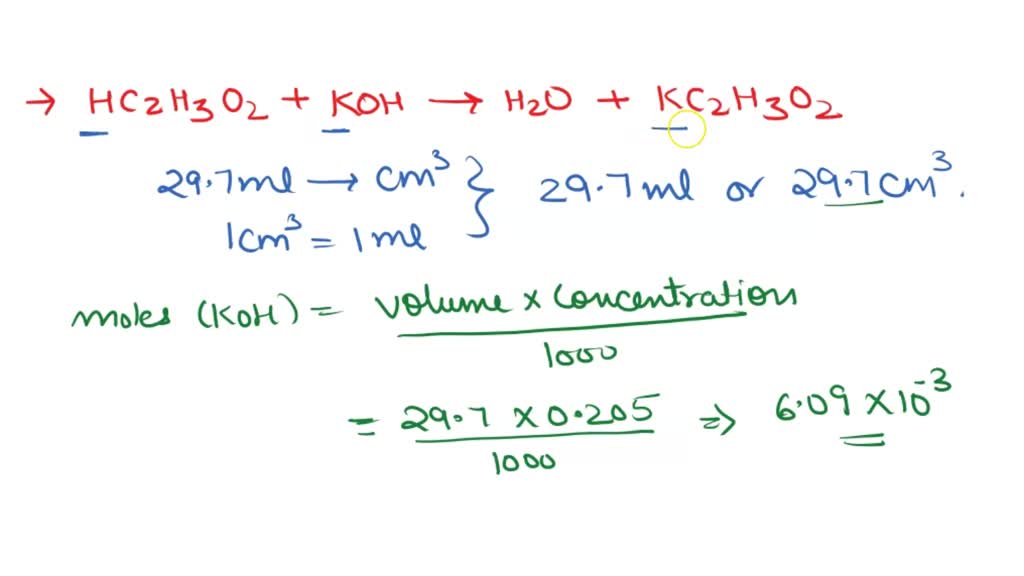 SOLVED: If 26.7 mL of 0.205 M KOH is required to completely neutralize 20.0 mL of a HC2H3O2 ...