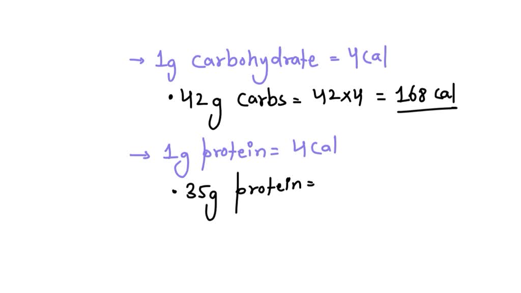 Alicia ate a meal that contained 42 grams of carbs, 35 grams of protein ...