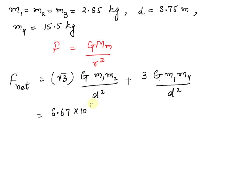 SOLVED: Three objects of equal mass m1 = m2 = m3 = 2.65 kg are located on the vertices of an ...