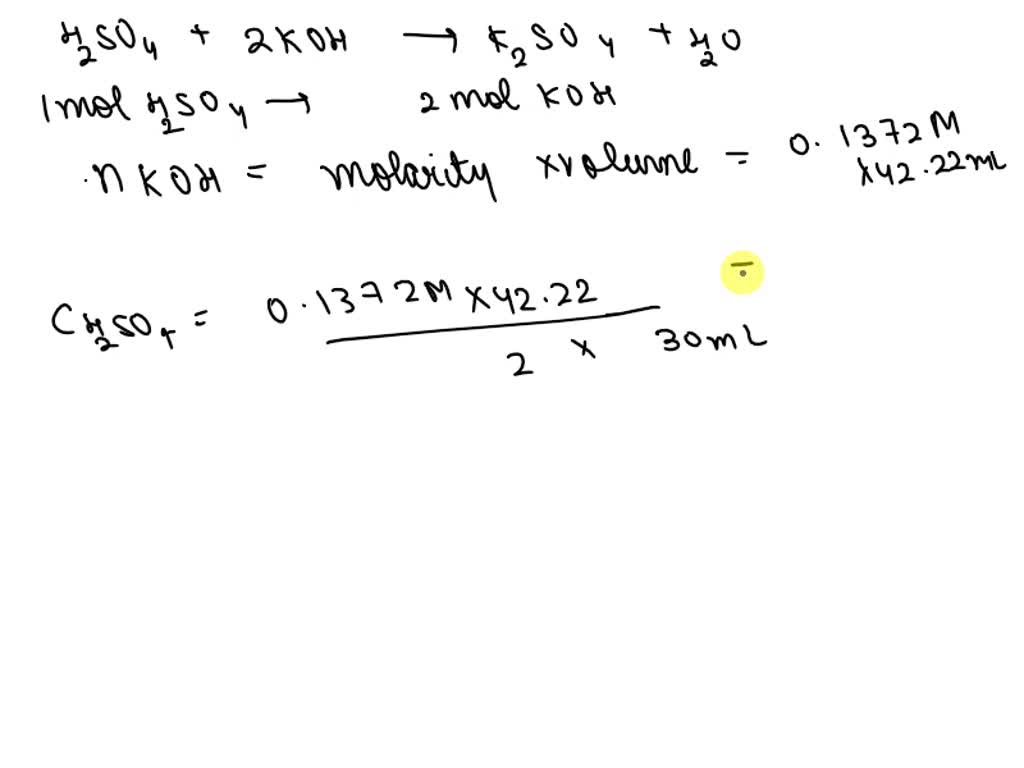 SOLVED: A 30.00 mL sample of an H2SO4 solution of unknown concentration is titrated with a 0. ...