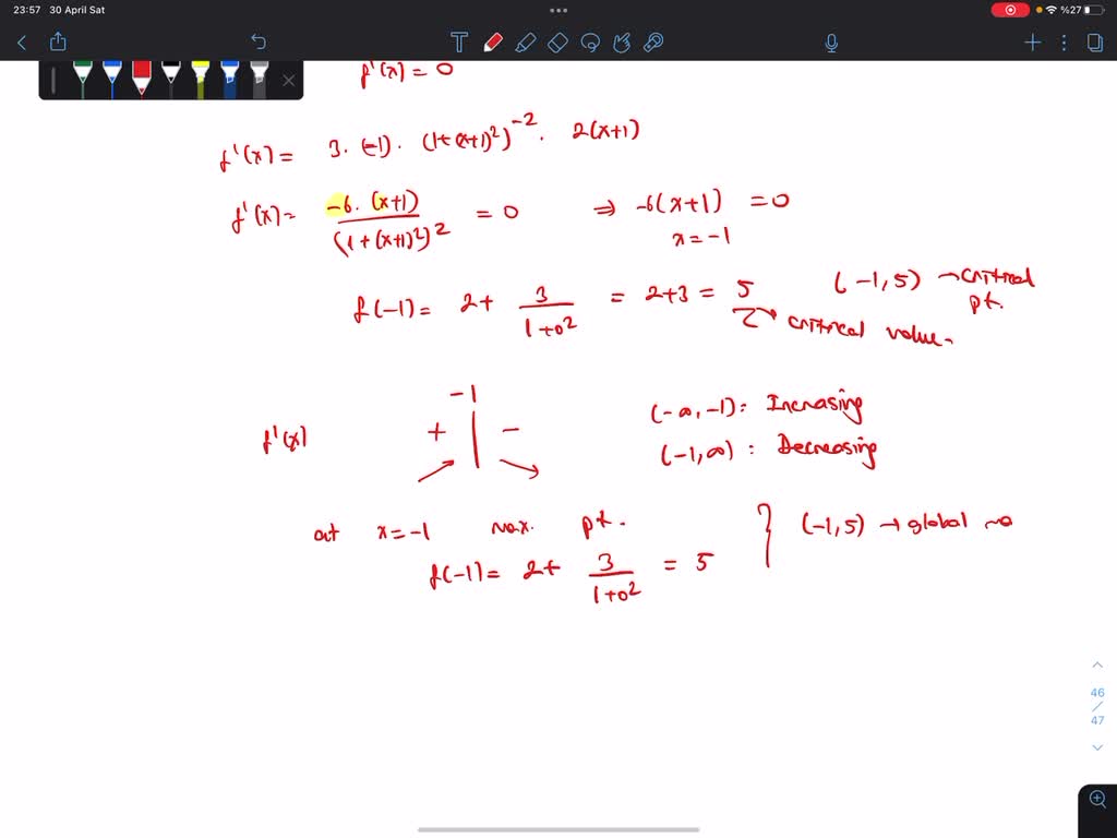 SOLVED: (1 point) Let f(e) = 2 + 1+(+1)2 Determine critical values of f- If there more than one ...