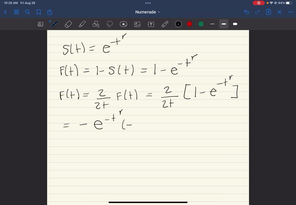 SOLVED: Given the survival function: S(t) = exp(-ty), derive the probability density function ...