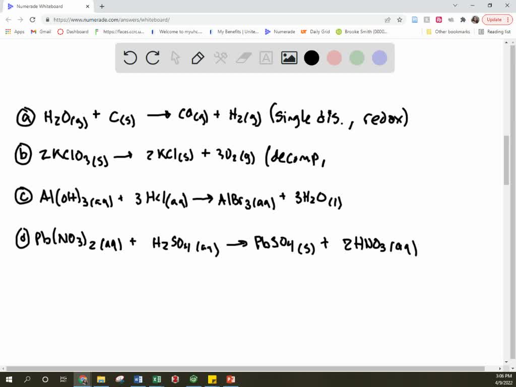 SOLVED:Determine the type(s) of reaction: combination(synthesis) , double displacement; single ...
