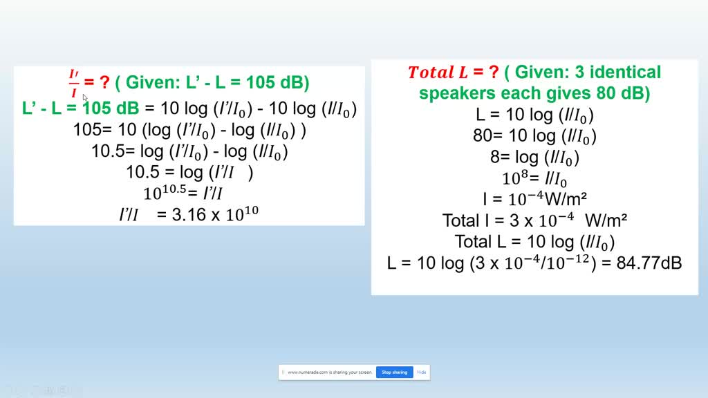 SOLVED: Soumd [ntensity B = 1Olog1o (o !'yn-) What is the level in dB sound wave with an ...