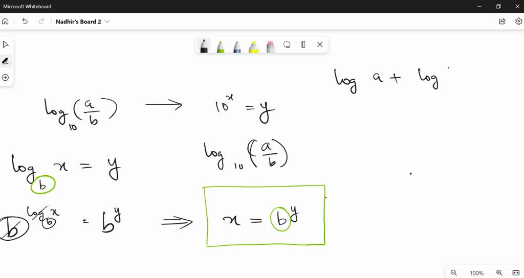 SOLVED: rewrite the equation log (a/b) in the form 10^x=y using ...