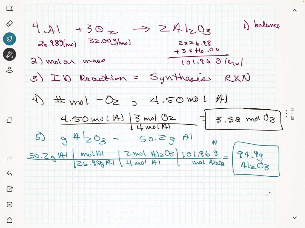 SOLVED: Consider the following unbalanced equation Al + O2 -> Al2O3 1 ...