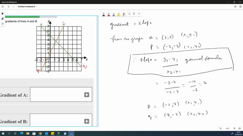 SOLVED: 'find the gradient of lines A and B Find the gradients of lines A and B. he Graditant ...