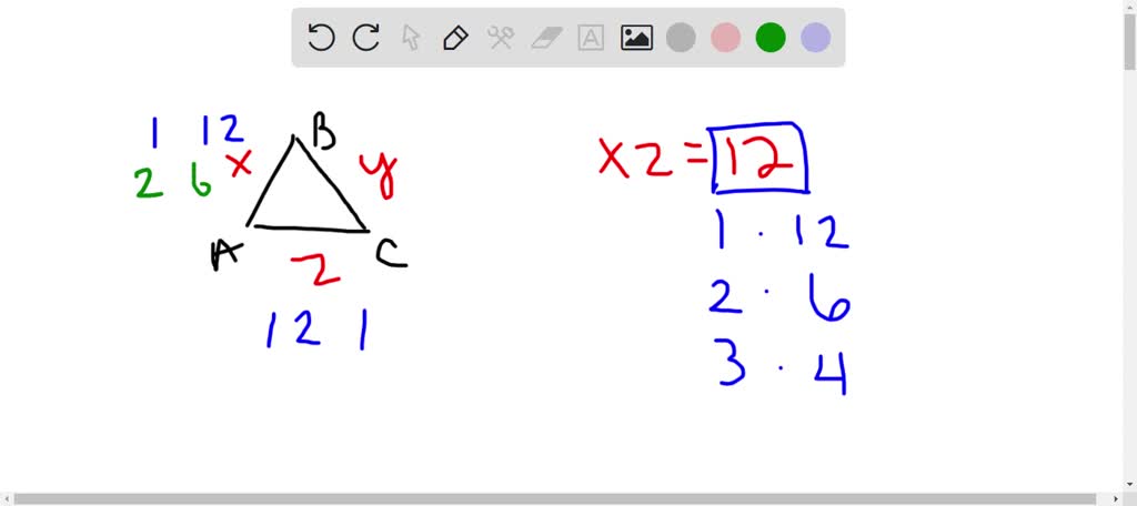 SOLVED: Triangle ABC has integer sides x, y, z such that xz = 12. How many such triangles are ...