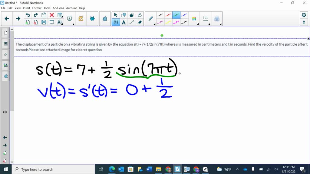 SOLVED: The displacement of a particle on a vibrating string is given by the equation s(t) = 7 ...