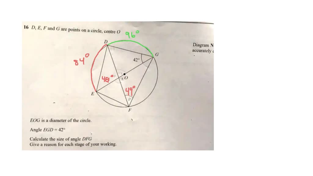 SOLVED: 16 D, E; F and G are points on a circle. Center O. Diagram NOT accurately drawn. EOG is ...