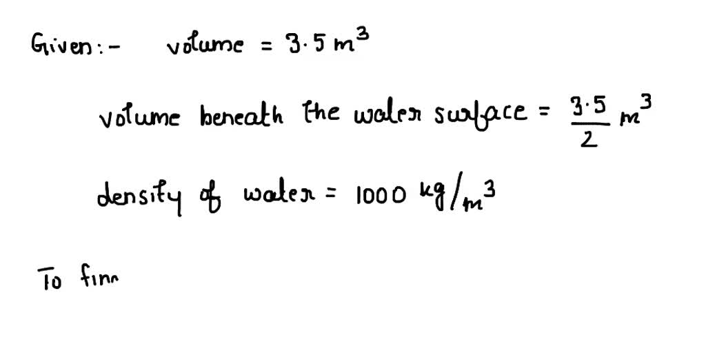 SOLVED: An object floats with half its volume beneath the surface of the water. The volume of ...