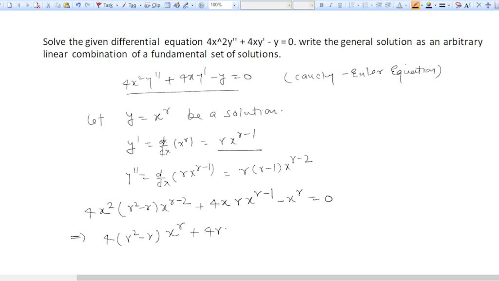 SOLVED: Solve the given differential equation 4x^2y” + 4xy' - y = 0 ...