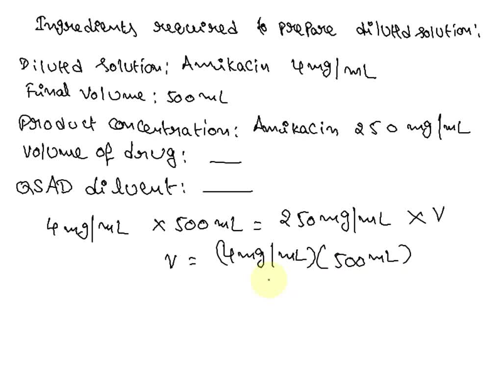 SOLVED: Calculate the needed volumes of ingredients required to prepare the diluted ...