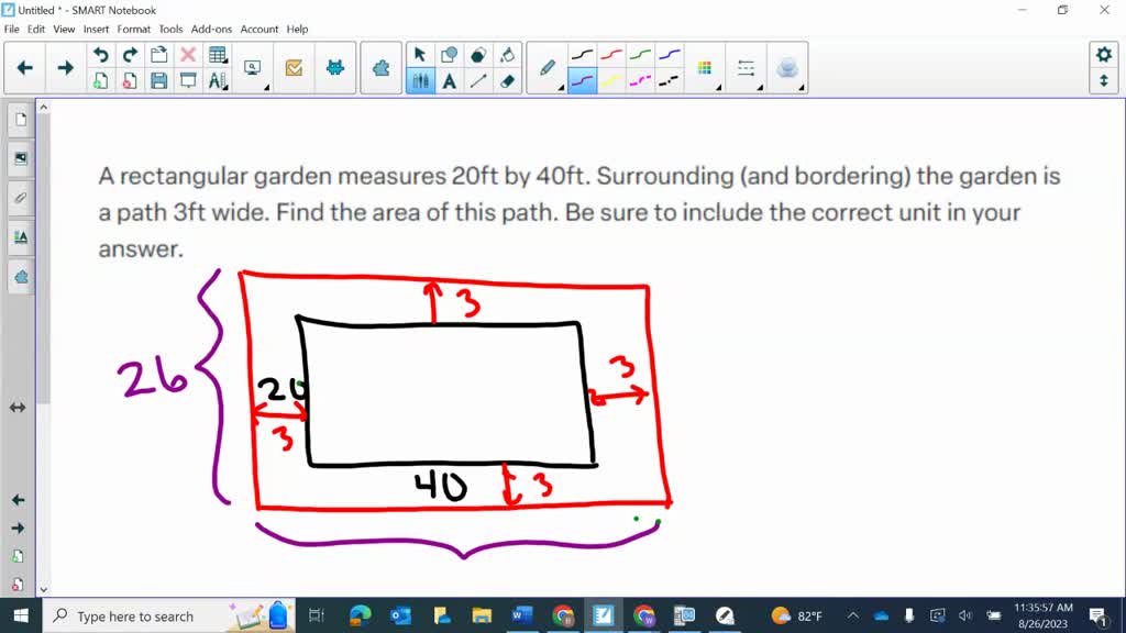 SOLVED: A rectangular garden measures 20ft by 40ft. Surrounding (and ...