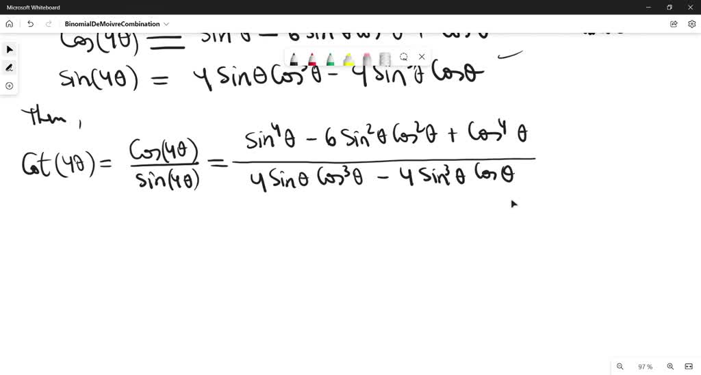 SOLVED: Use the binomial theorem to expand (cos0 + isin0)^n. Give your answer in the form a + bi ...